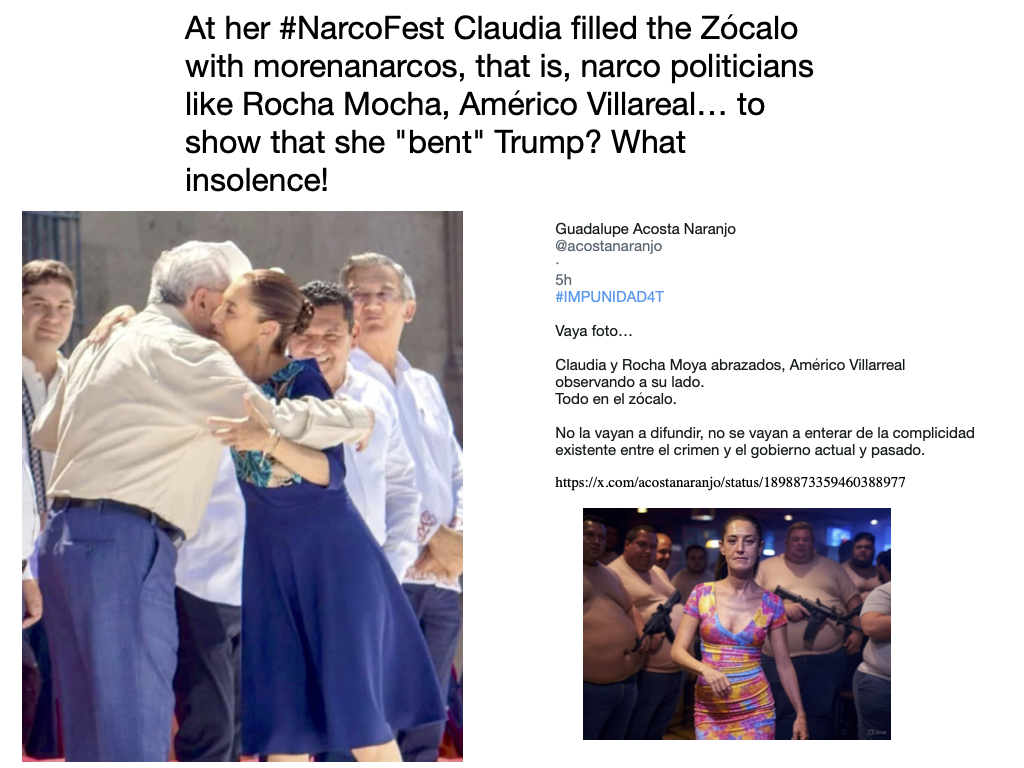 At her #NarcoFest Claudia filled the Zócalo with morenanarcos, that is ...